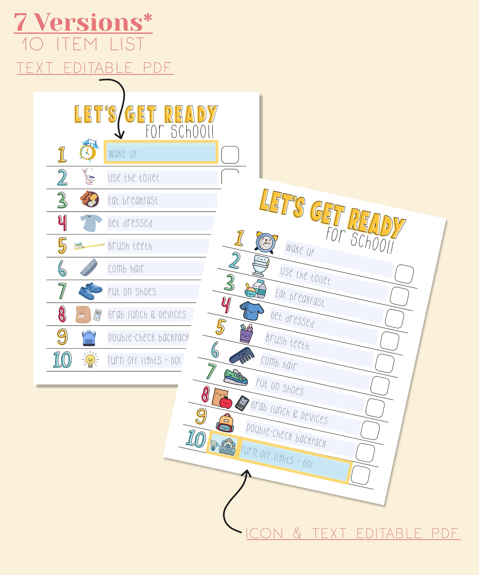 School Routine Chart Printable Checklist for Kids, Morning Routine ...