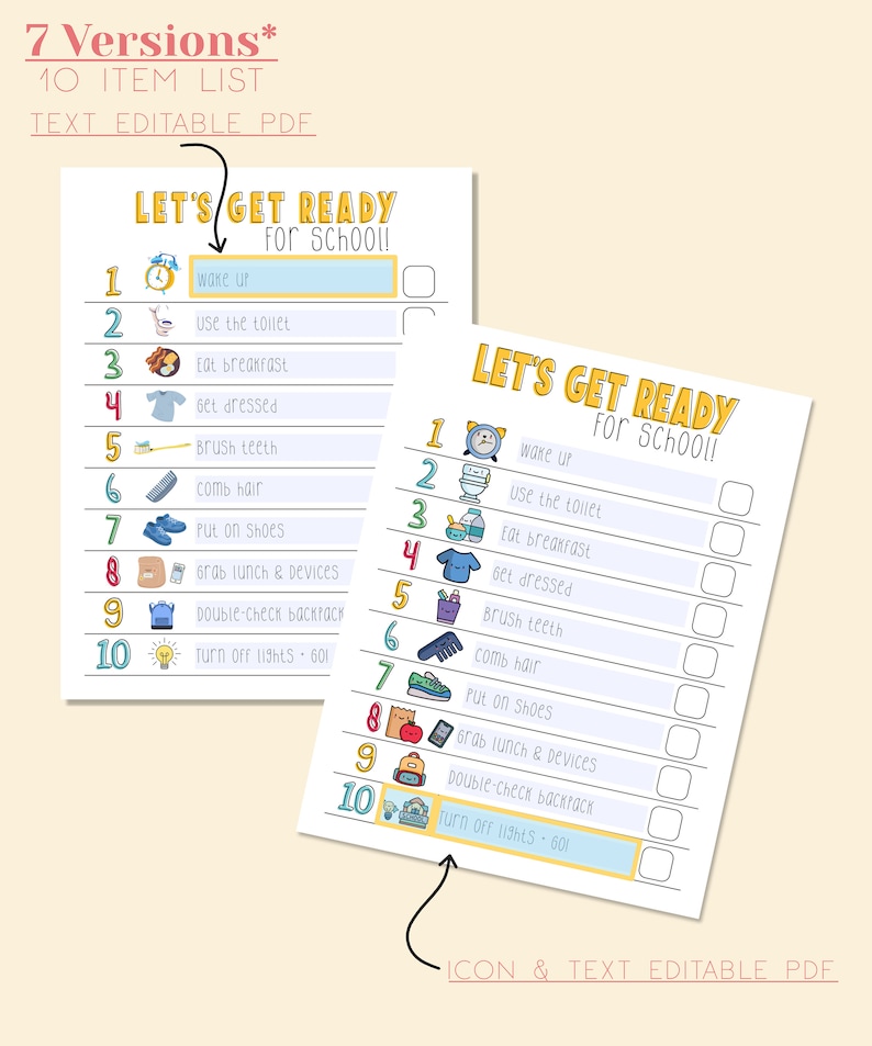 School Routine Chart Printable Checklist for Kids, Morning Routine ...