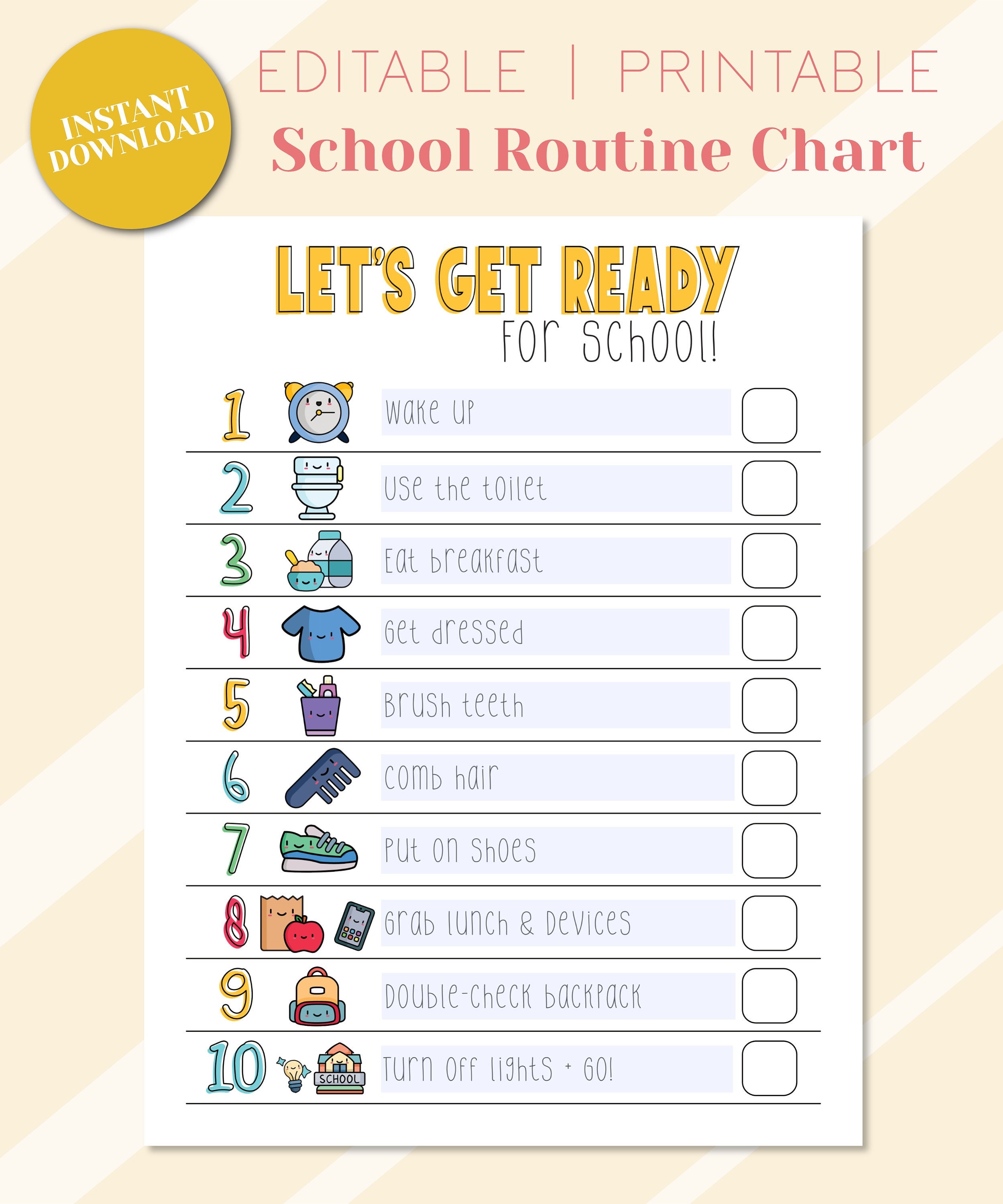 School Routine Chart Printable Checklist for Kids, Morning Routine ... School Routine Chart Printable Checklist for Kids, Morning Routine ...