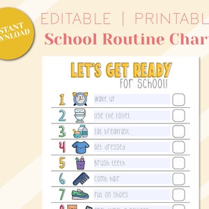 School Routine Chart Printable Checklist for Kids Morning - Etsy