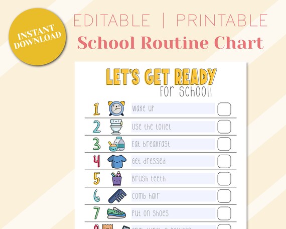 School Routine Chart Printable Checklist for Kids Morning - Etsy