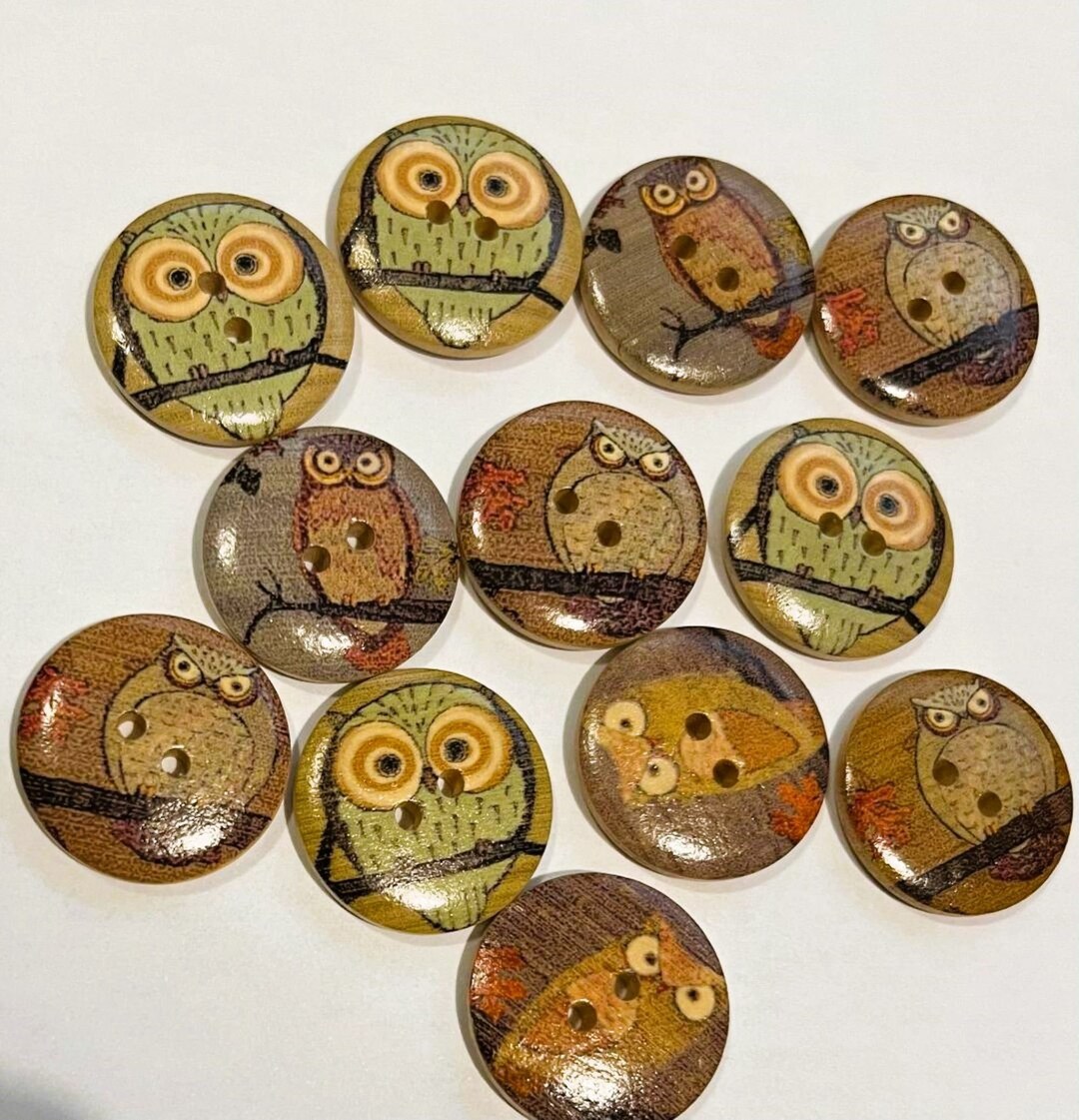 Wood Owl Buttons: 25mm Sewing Embellishments (set of 6) - Etsy