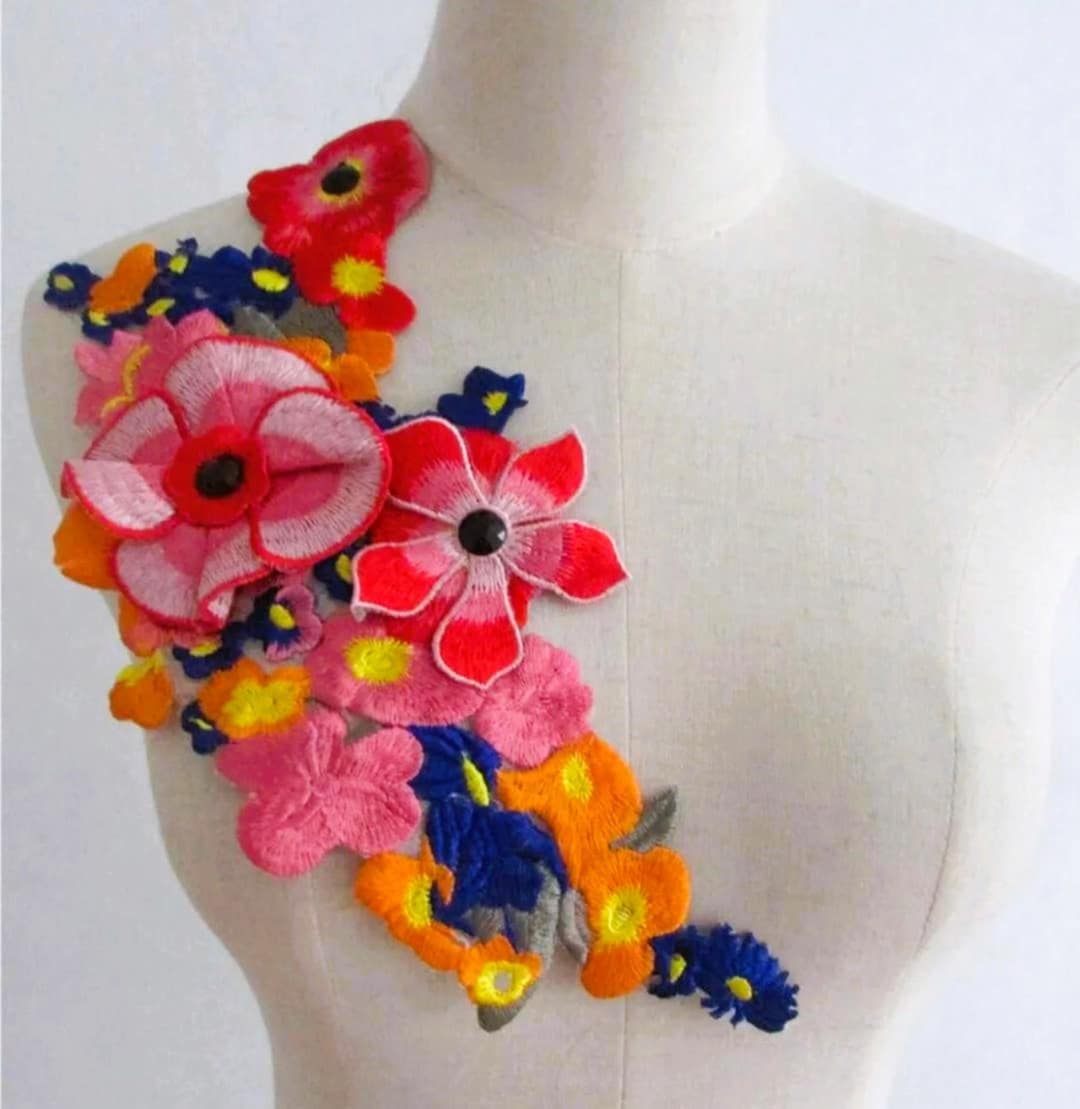 Large Embroidered Flower Applique, Sew-on Applique, Colourful ...