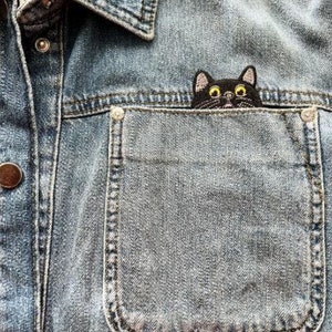 Peeking Cat Iron-on Patch, Black Cat Patch, Peeping Cat Iron-on Patch, Embroidered Applique, Cat ...