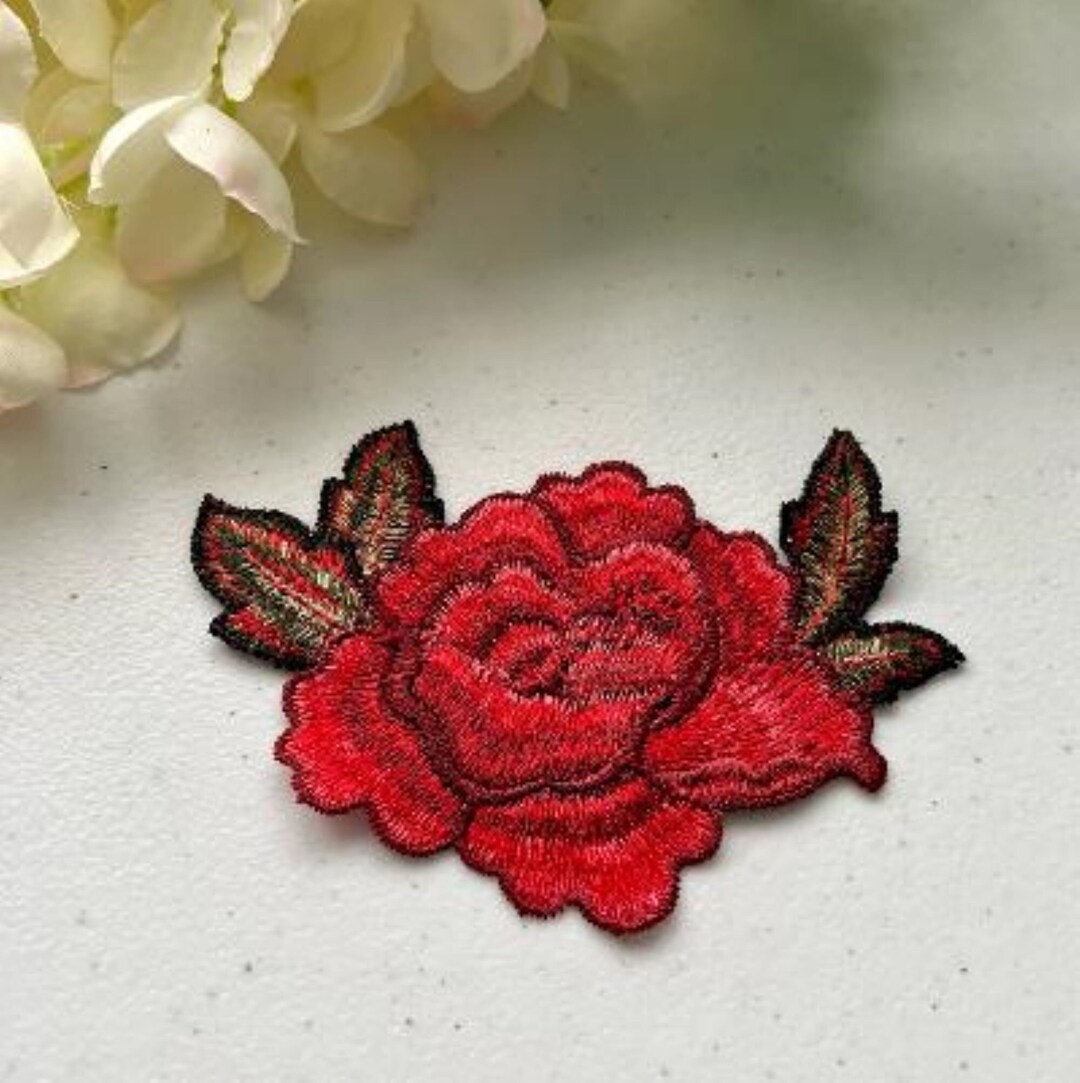 Red Rose Lace Applique, Rose Patch, Sew on Applique, Red Flower Patch ...