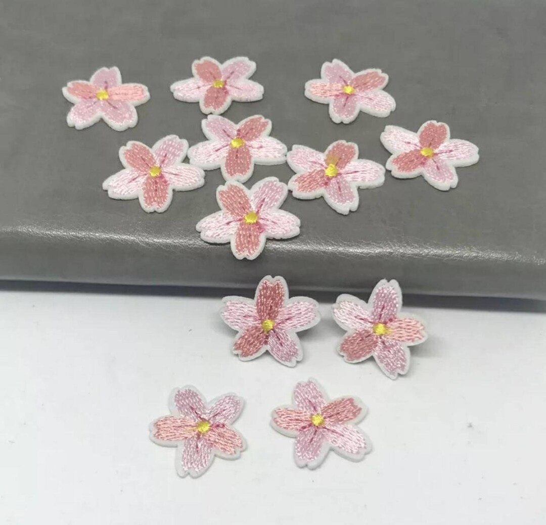 2 X Pink Cherry Blossom Iron-on Patch, Embroidered Flower Applique ...