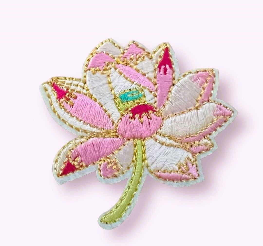 Lotus Flower Iron-on Patch, Pink Floral Patch, Embroidered Flower ...