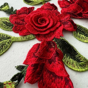 Large 3D Embroidered Red Flower Applique, Sew-on Applique, Red Rose ...