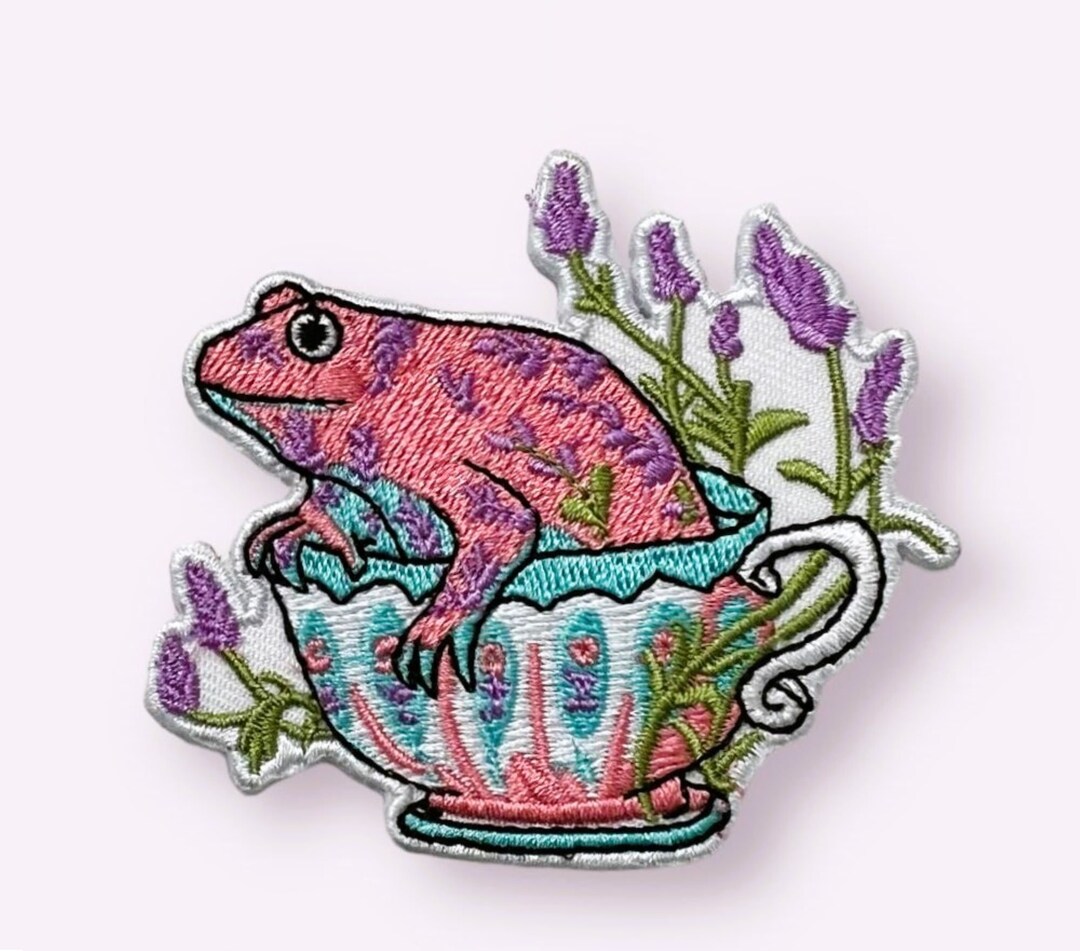 Frog in a Tea Cup, Frog Iron-on Patch, Clothes Patches, Toad Patches ...