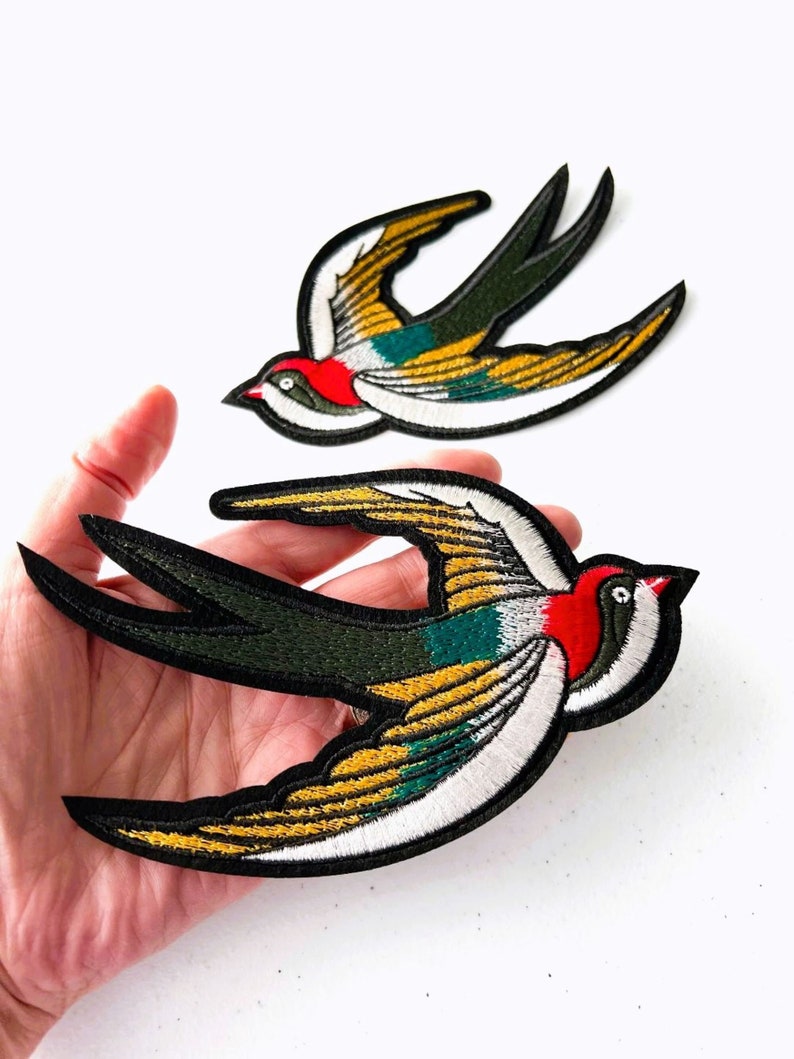 2 Large Swallow Bird Iron-on Patches: Embroidered Applique - Etsy