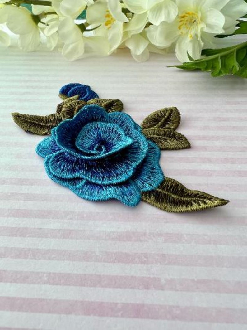 3D Embroidered Blue Rose Applique Sew on Rose Applique Dress - Etsy