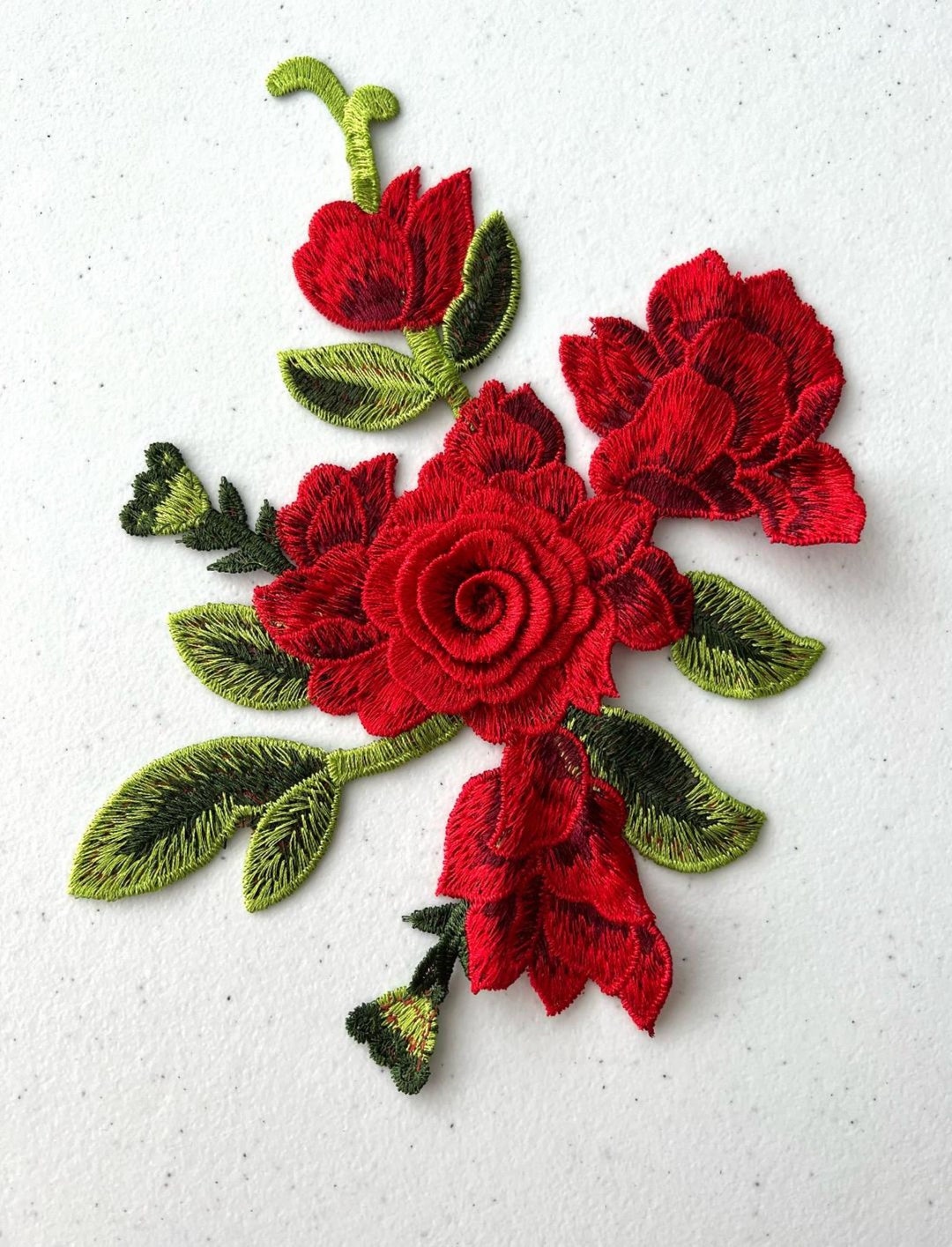 Large 3D Embroidered Red Flower Applique, Sew-on Applique, Red Rose ...