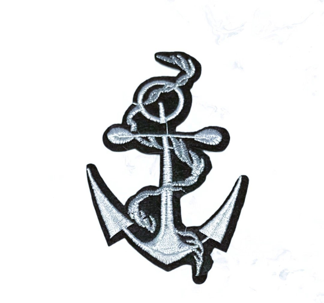 Embroidered Ship Anchor Iron-on Patch: Nautical Applique (11.5cm X 7cm ...