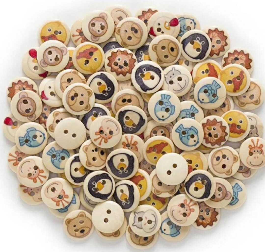 10 X Wood Animal Buttons, 15mm Buttons, Kids Buttons, Round Buttons ...
