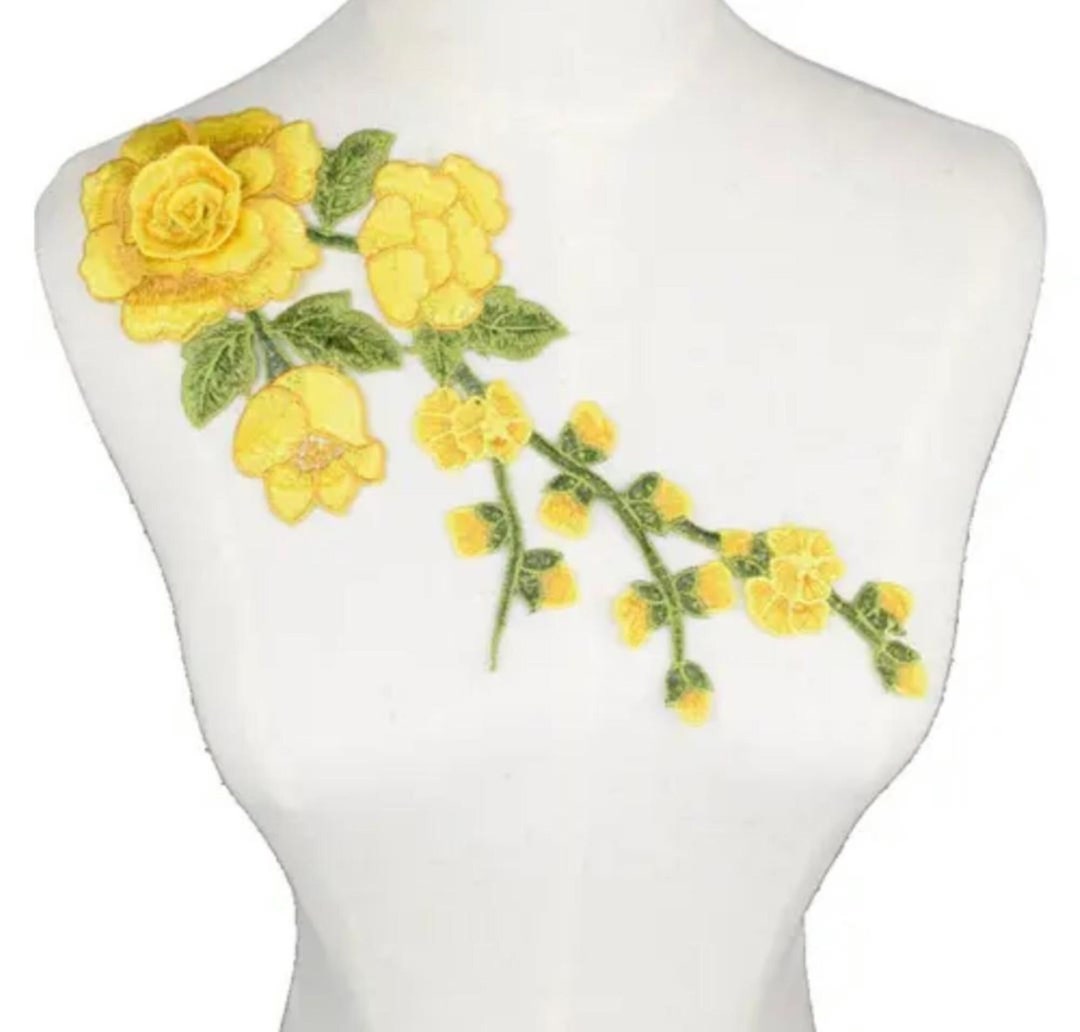Large 3D Embroidered Yellow Rose Applique Sew-on Applique - Etsy
