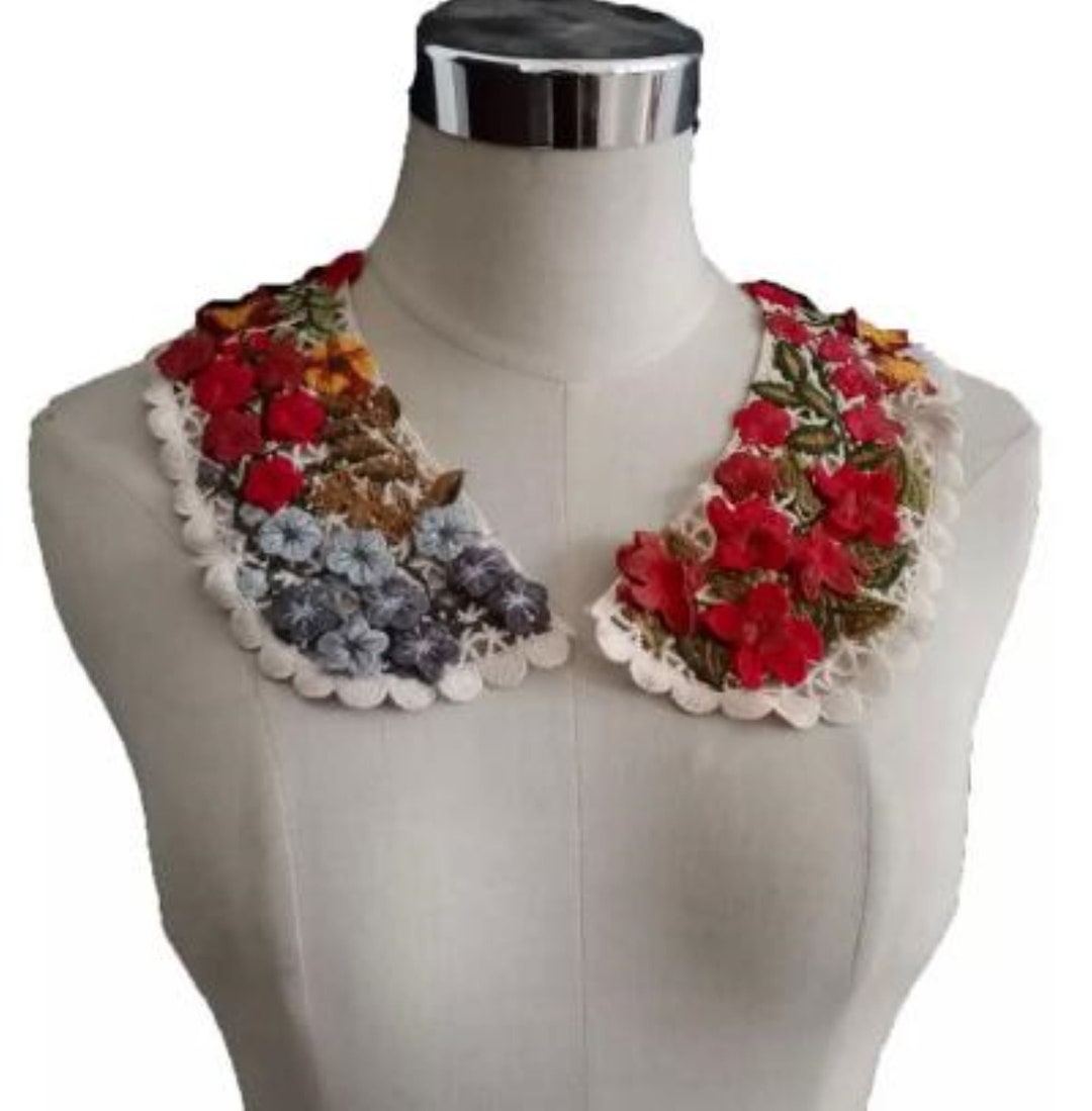 Multi-colour Lace Collar, 3D Flowers, Lace Collar, Fake Collar, Dress ...