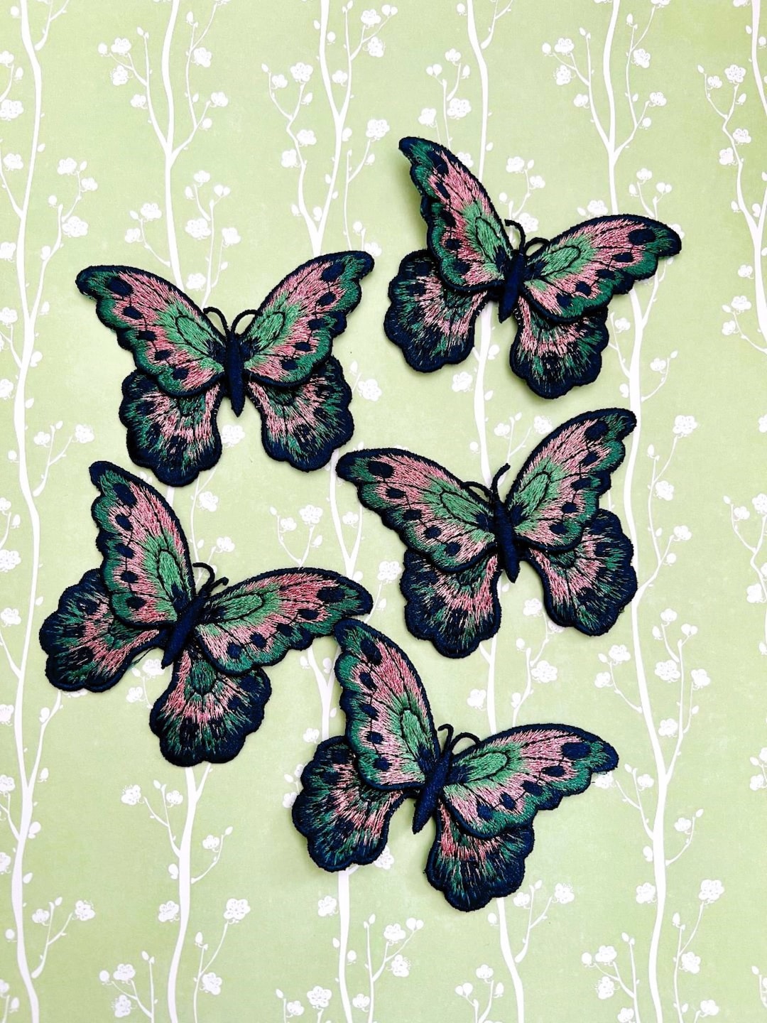 5 X Butterfly Applique's, Pink Butterfly, Sew-on Applique's ...