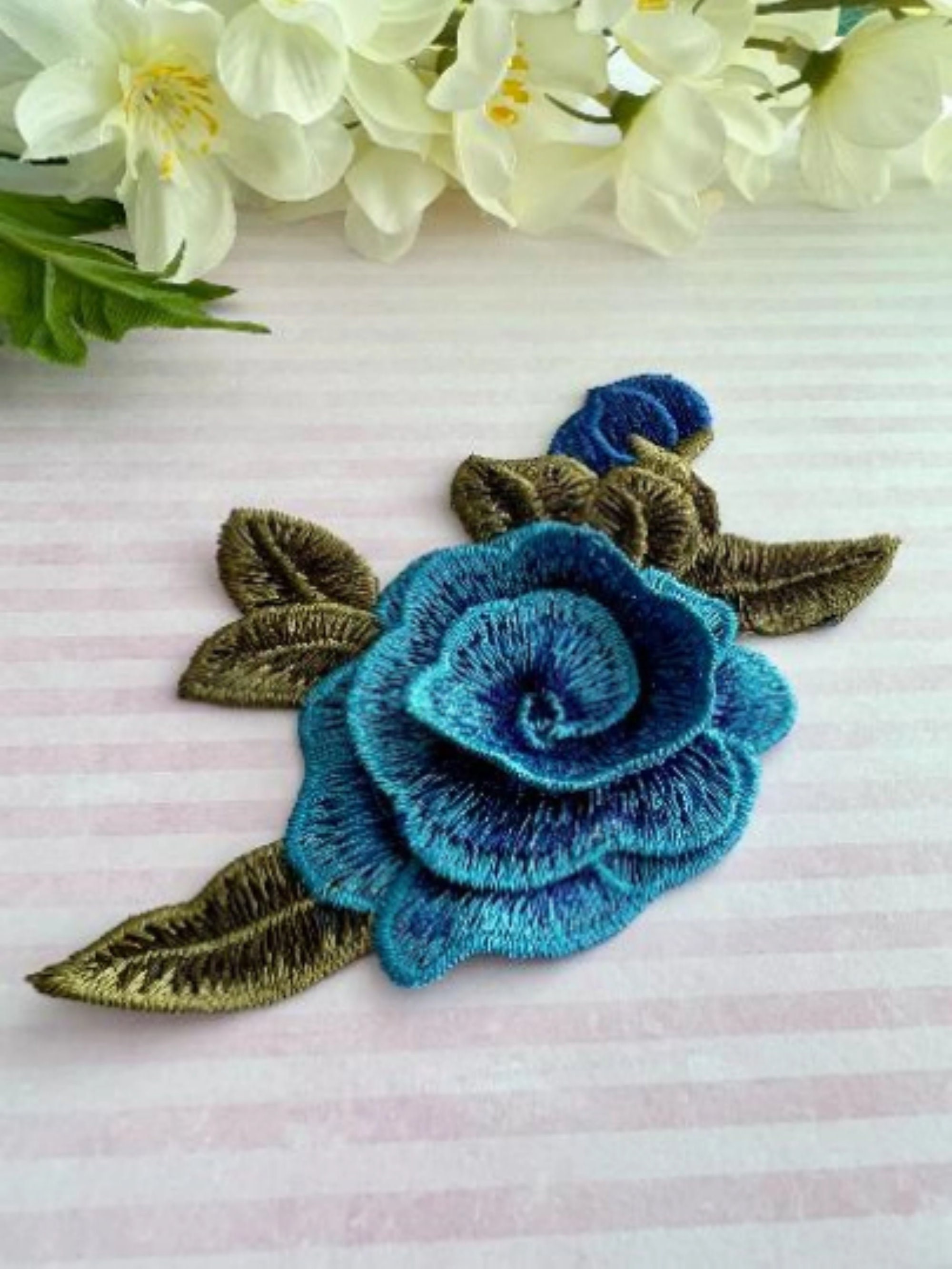 3D Embroidered Blue Rose Applique Sew on Rose Applique Dress - Etsy