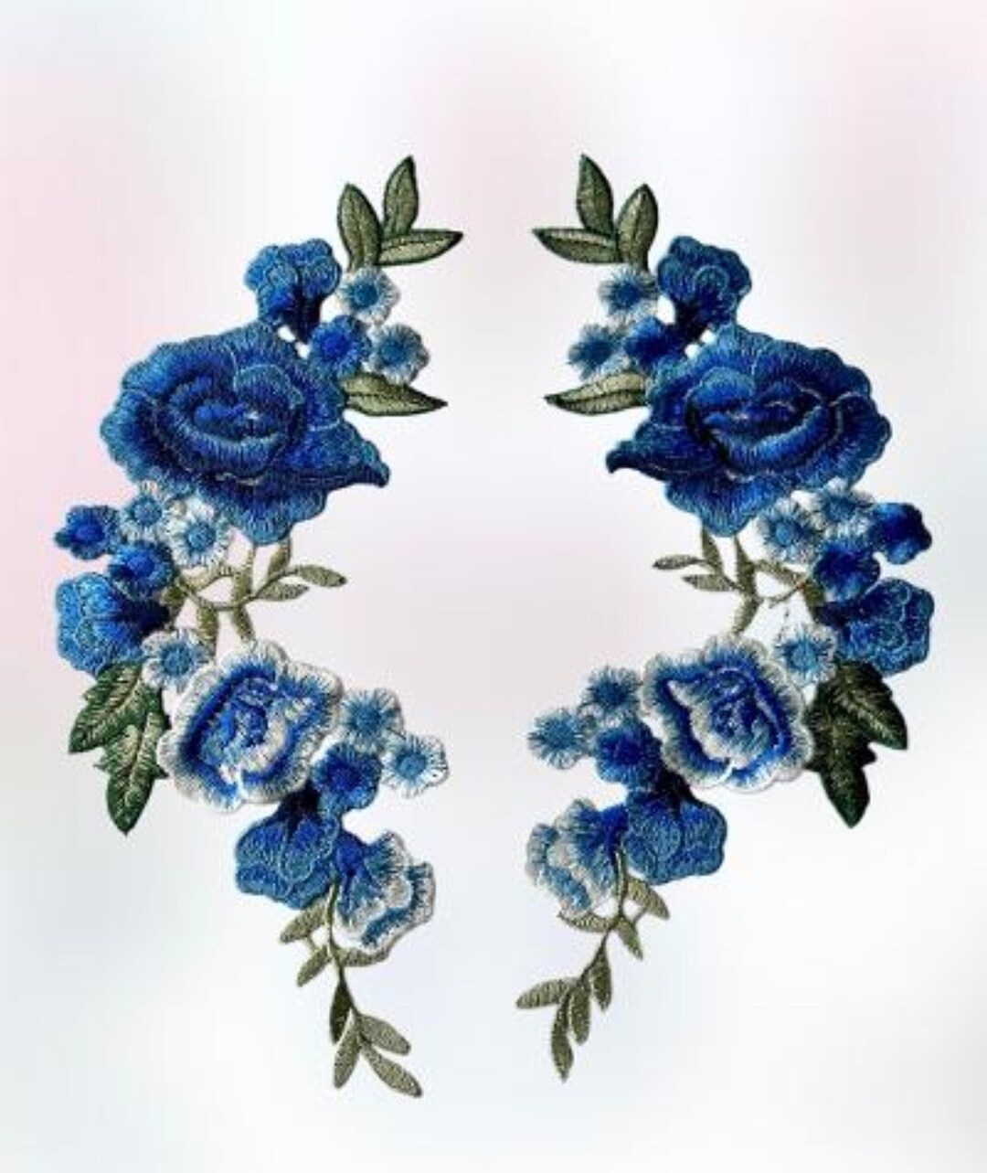 1 Pair 0f Large Embroidery Blue Flower Applique, Sew on Patch, Blue ...