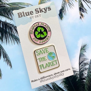 Save the Planet, Recycle Plastic Not Lovers Lapel Pin Set Enamel Badge ...