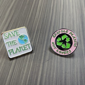 Save the Planet, Recycle Plastic Not Lovers Lapel Pin Set Enamel Badge ...