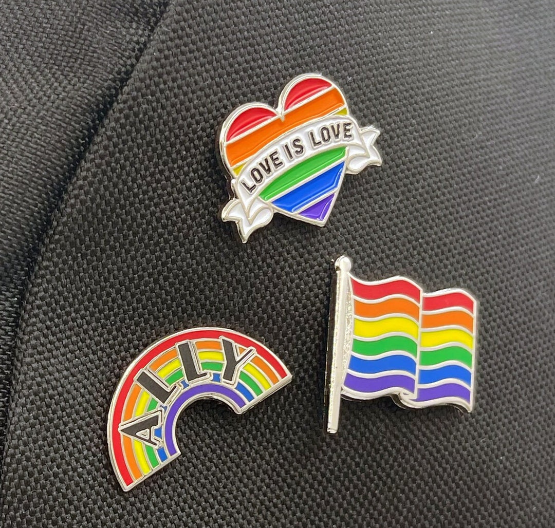 LGBTQ+ Rainbow Pride Pin Set, Flag Love is Love ALLY Lapel Pins Pack of ...