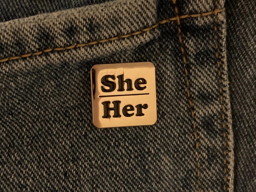 She/her Pronoun Lapel Pin Polished Silver, She Her Pronouns Lapel Pin - Etsy