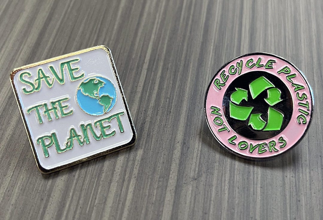 Save the Planet, Recycle Plastic Not Lovers Lapel Pin Set Enamel Badge ...