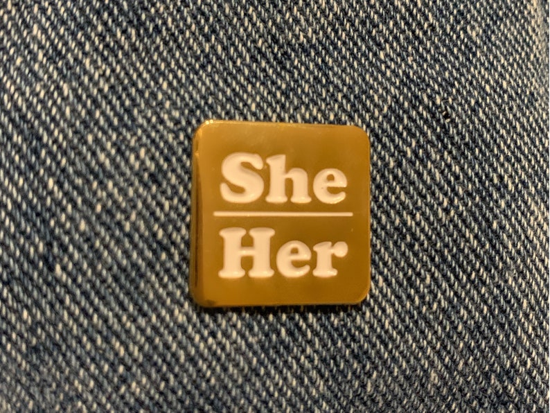She/her Pronoun Lapel Pin Polished Gold She Her Pronouns - Etsy