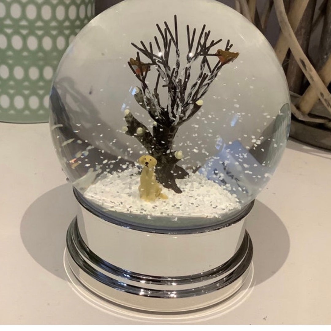 Festive Themed Wintered Scene Snowglobe With an Added Golden Labrador ...
