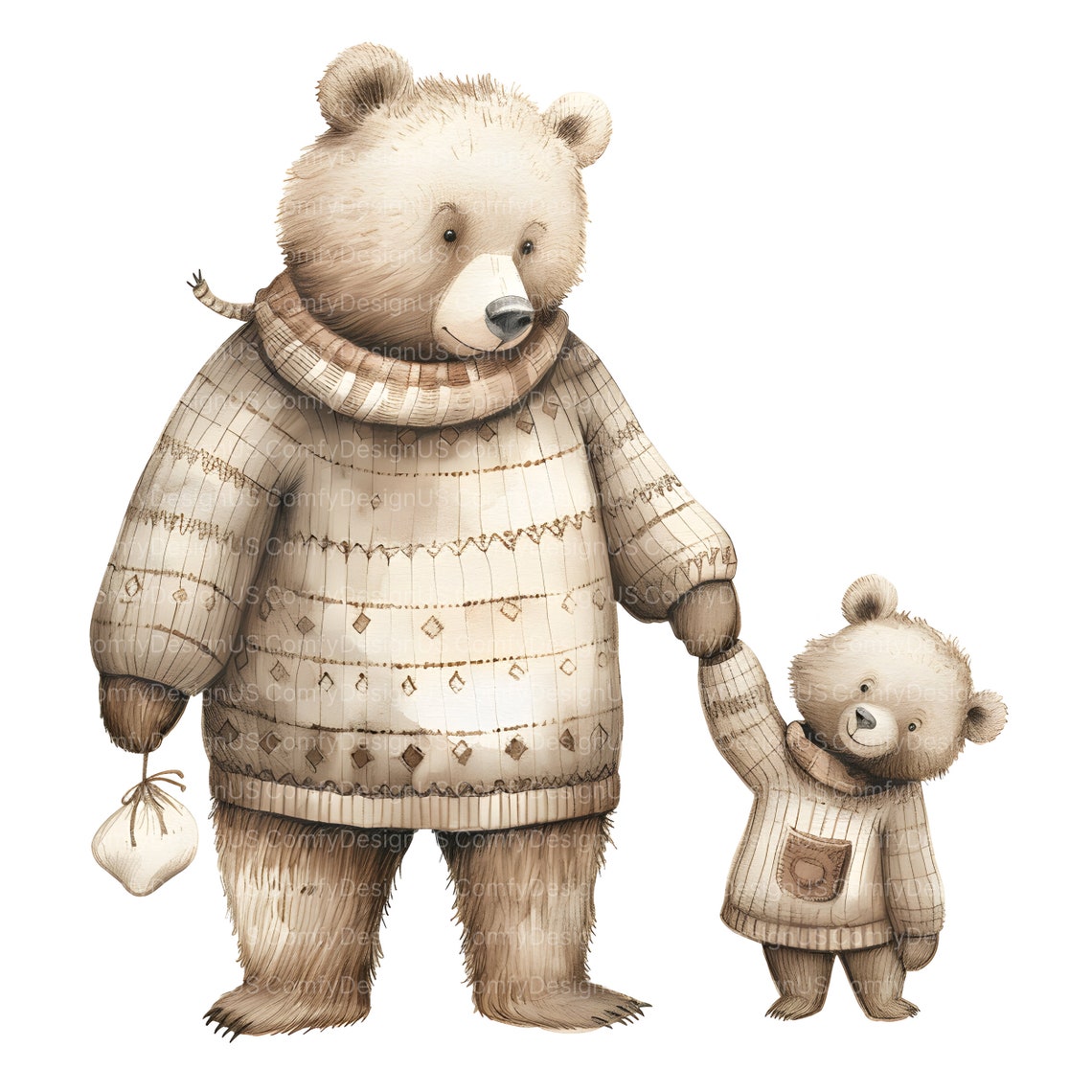 15 Papa Bear Clipart, Father's Day Clipart, Baby Bear, Daddy and Child ...