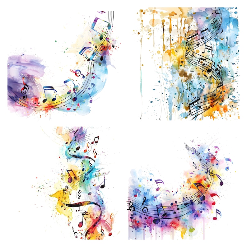 15 Watercolor Music Notes Clipart, Music Wall Art, Music Note ...