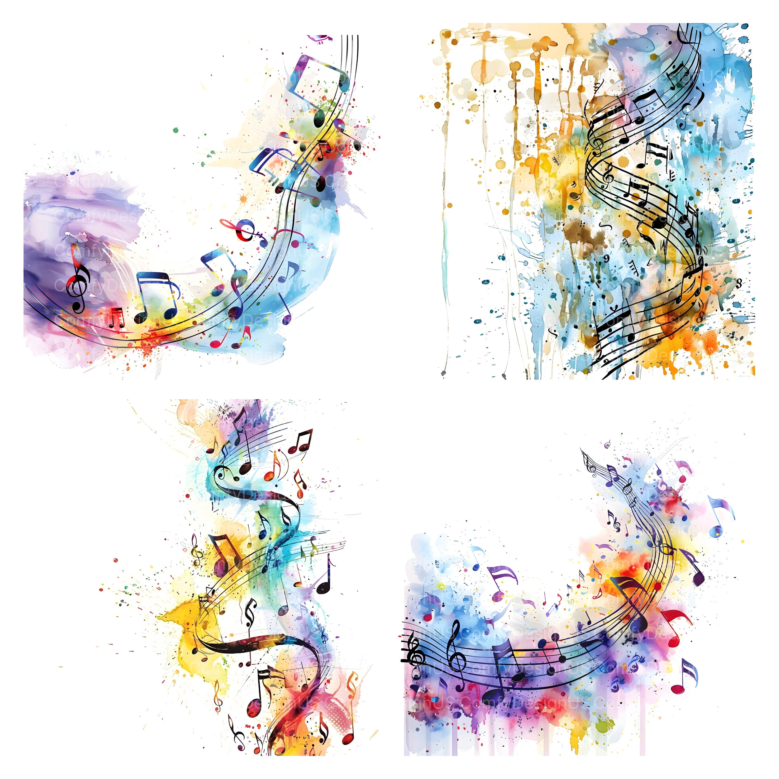 15 Watercolor Music Notes Clipart, Music Wall Art, Music Note ...