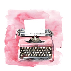 15 Vintage Typewriter Clipart, Pink Typewriter, Printable Watercolor ...
