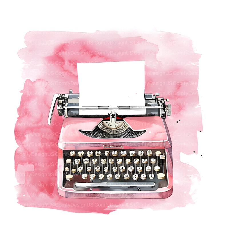 15 Vintage Typewriter Clipart, Pink Typewriter, Printable Watercolor ...