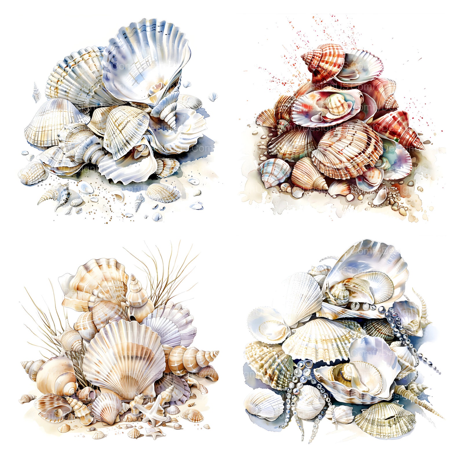 15 Sea Shells Clipart, Tropical Seashell Clipart, Starfish Clipart ...