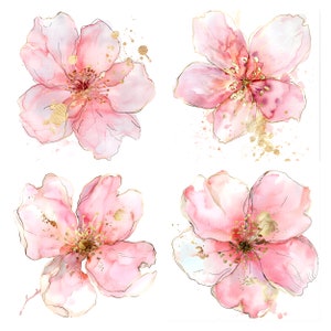 15 Abstract Flowers Clipart, Pink Flowers, Pink Gold Flower, Flowers ...