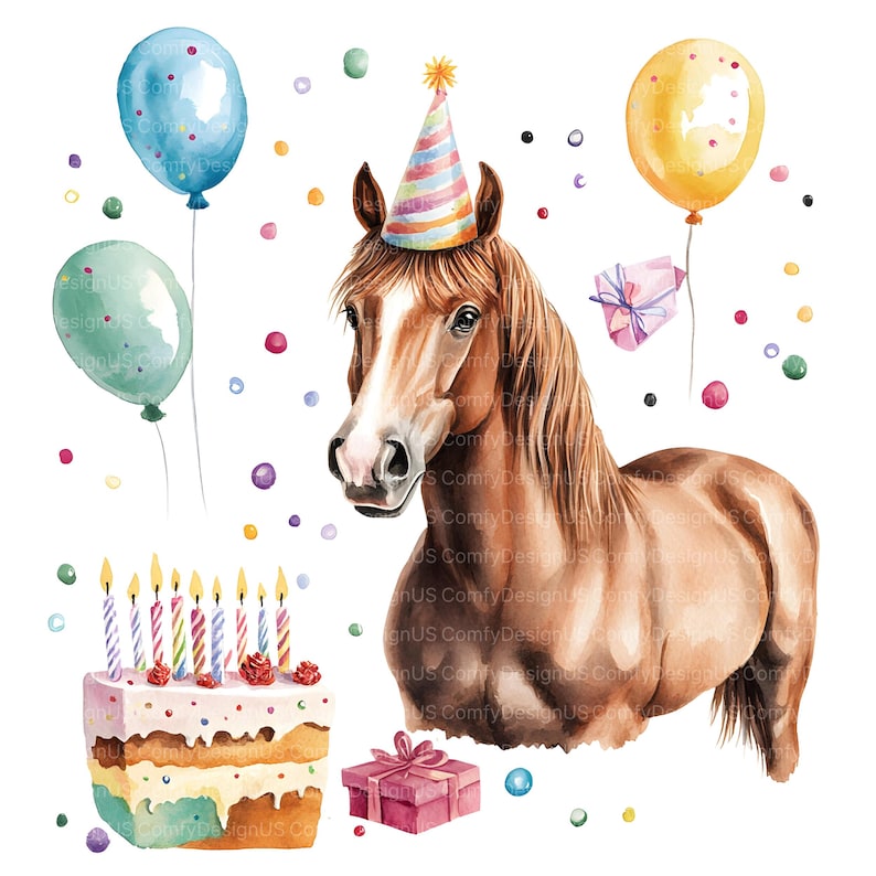20 Horse Birthday Clipart, Birthday Horse Clipart Bundle, High Quality ...
