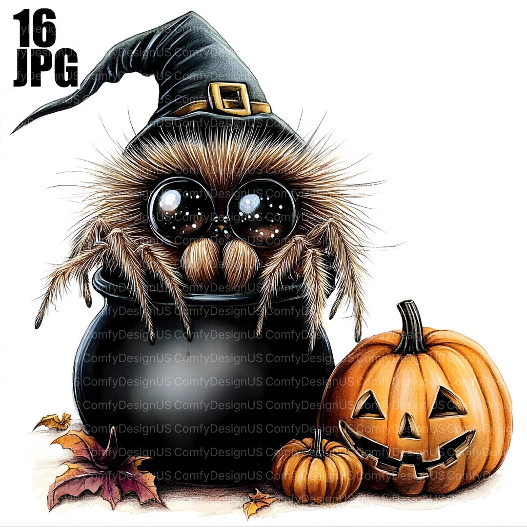 16 Cute Halloween Spider Clipart, Adorable Spider in Witch Hat ...