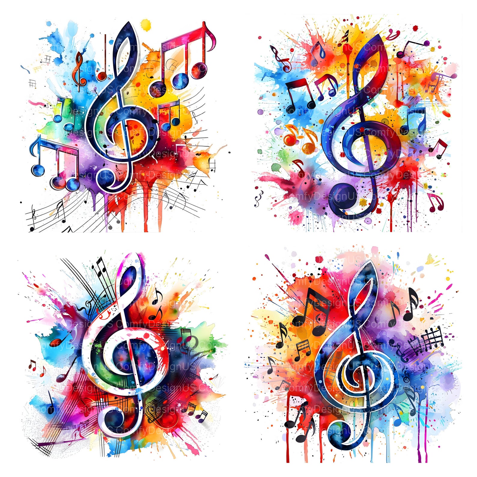 15 Music Notes Clipart, Music Wall Art, Watercolor Music Notes ...