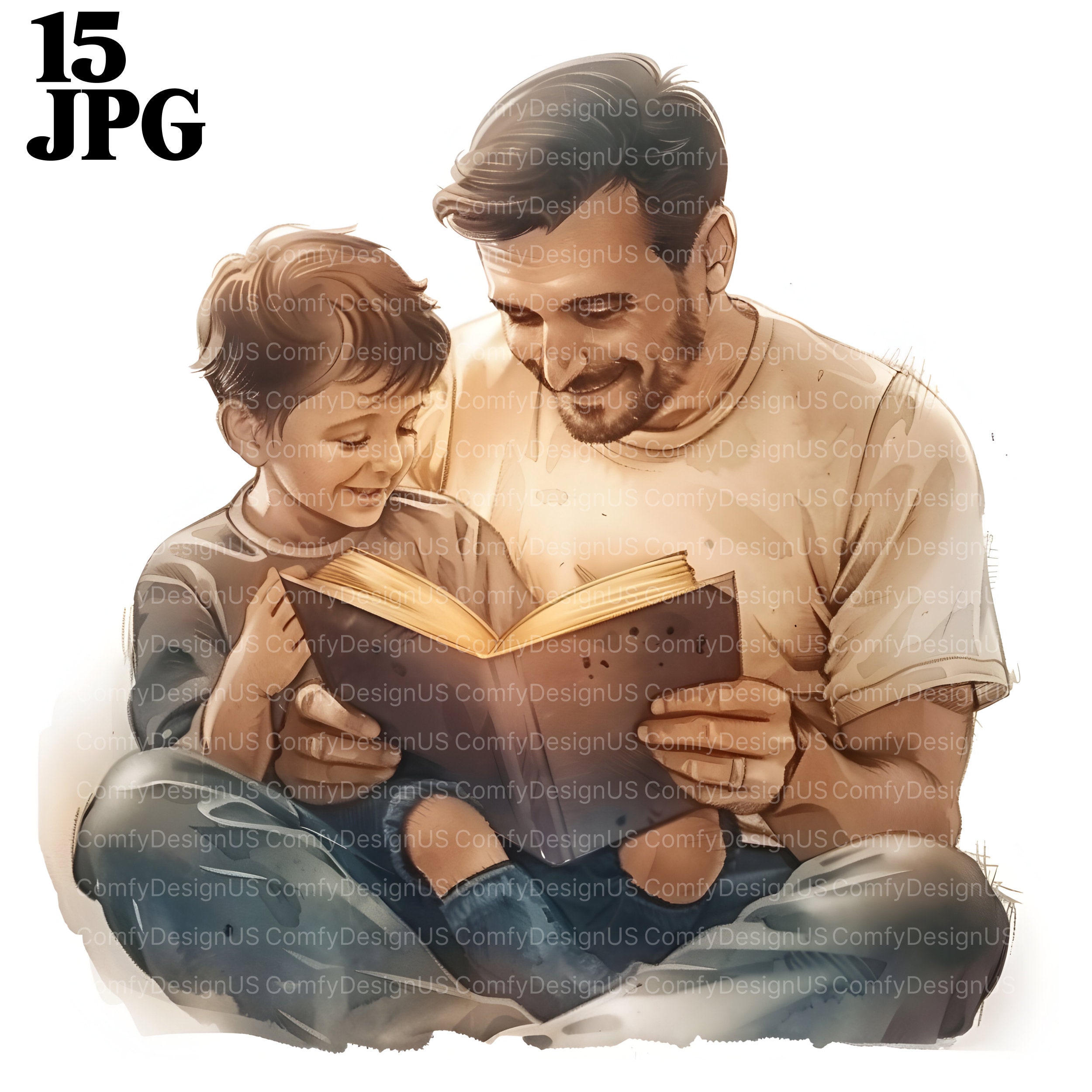 15 Fathers Watercolor Clipart, Fatherly Images, Heartwarming Father's ...