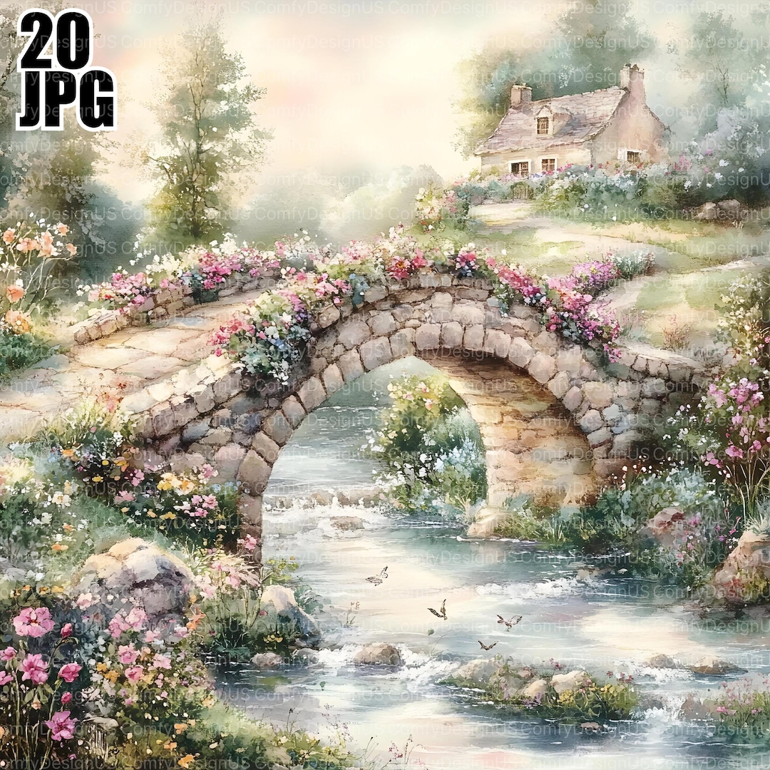 20 Old Stone Bridge Clip Art, Vintage Bridge, River Clipart, Stream ...