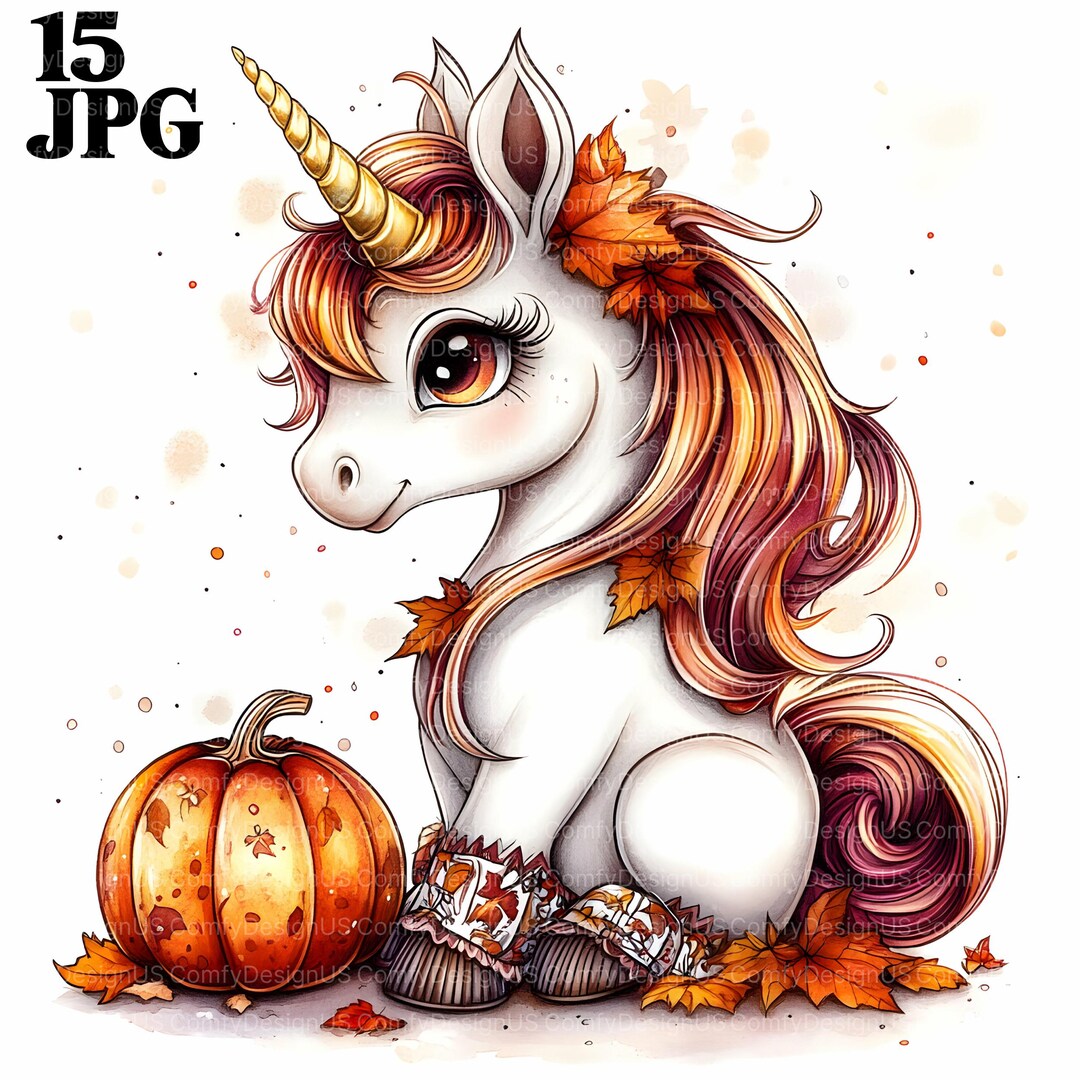 15 Hello Autumn Harvest Unicorn Clipart, Baby Unicorn, Cute Unicorn ...