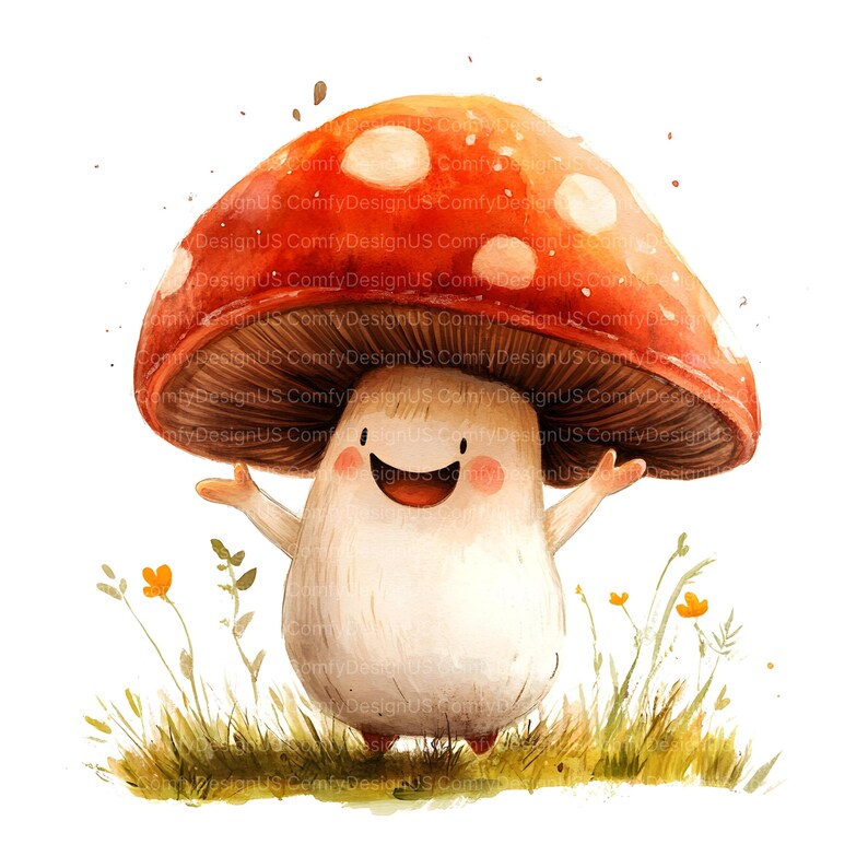 Cute Mushroom Clipart, 12 High Quality Jpgs, Funny Mushroom, Fungi ...
