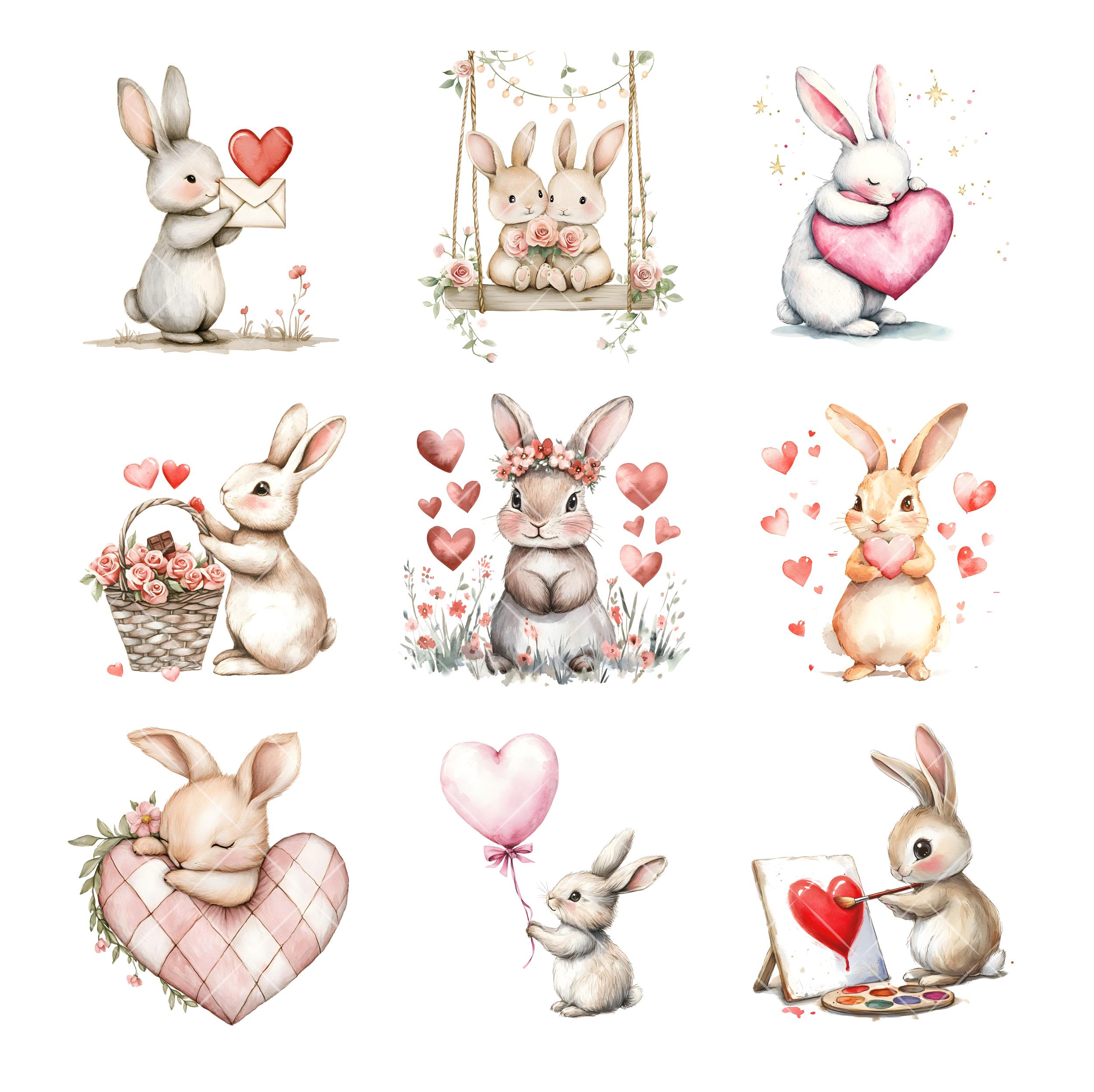 Valentines Bunny Clipart Bundle, Valentines Clipart, Valentines PNG ...