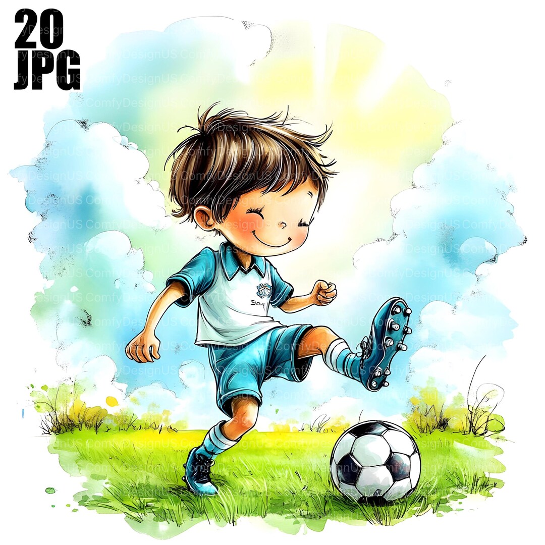 20 Whimsical Soccer Boy Clipart, Soccer Clipart, Cute Football Clipart ...