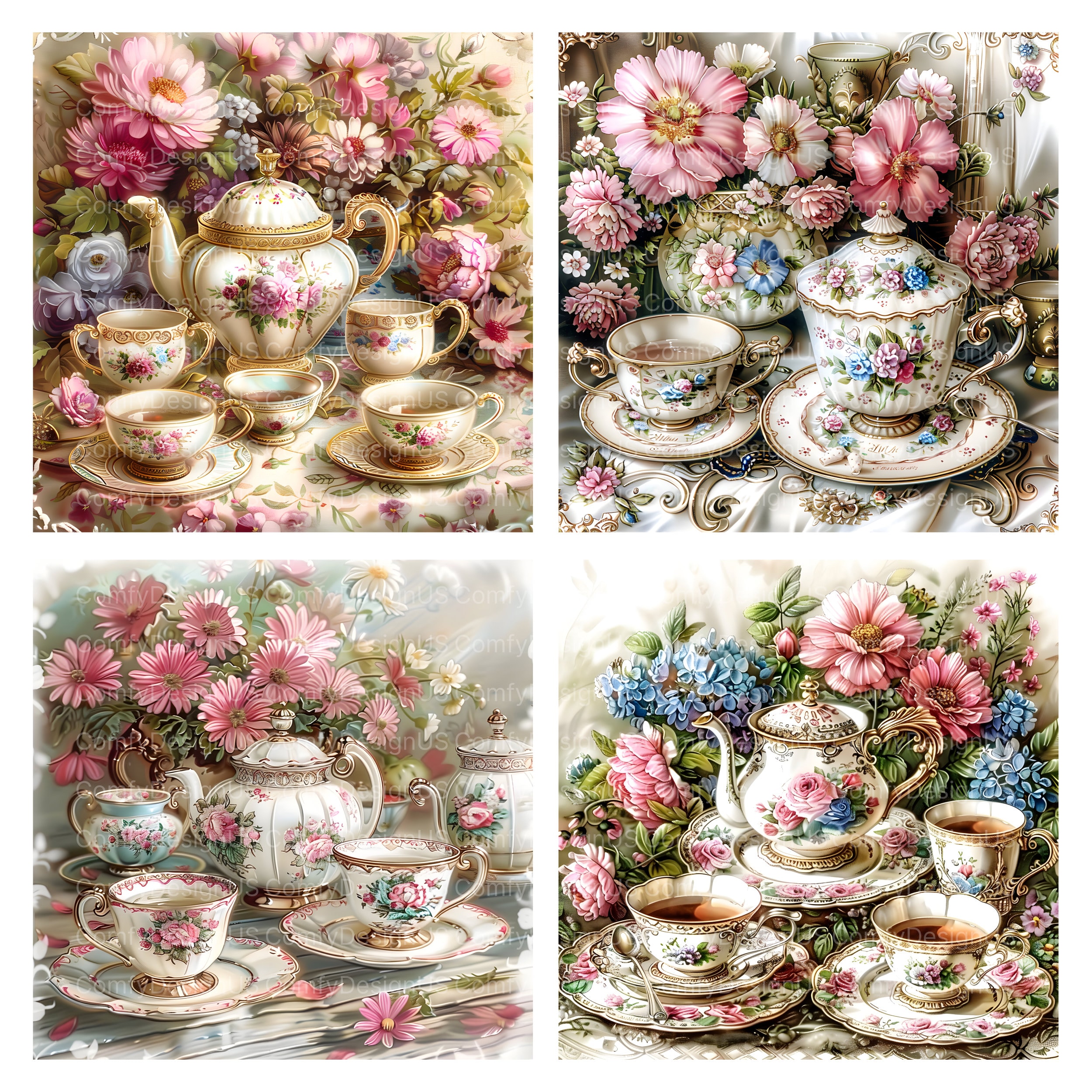 15 Vintage Tea Set Clipart, Victorian Tea Set, Shabby Chic Tea ...