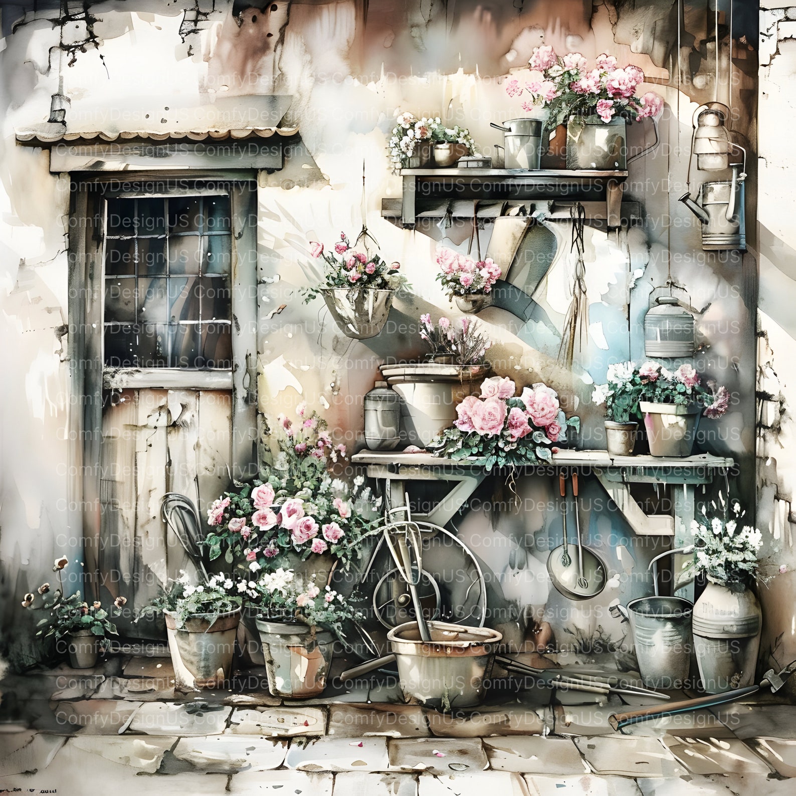 15 Garden Clipart, Shabby Chic Garden, Vintage Flower Shop, Printable ...