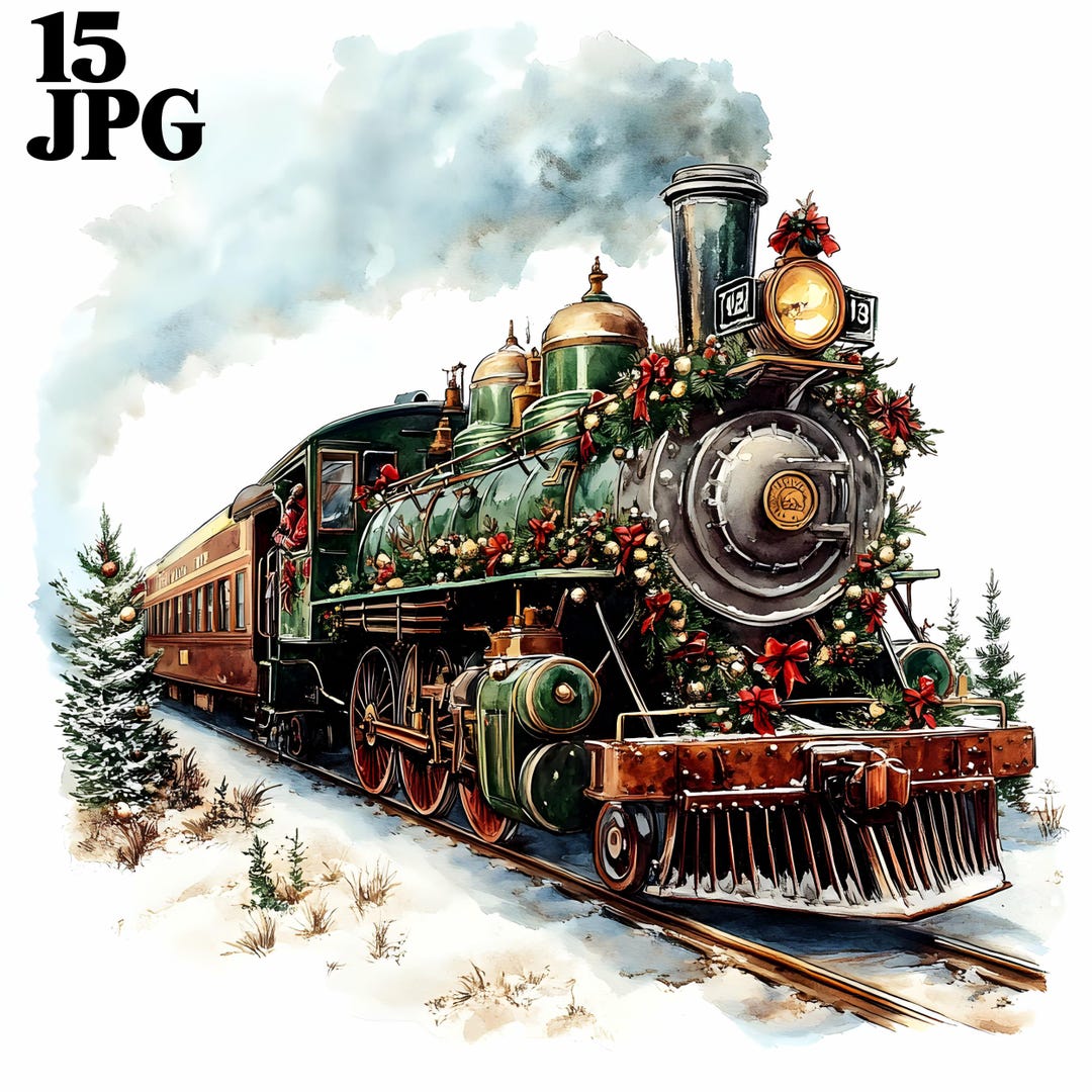 15 Christmas Train Clipart Bundle, Watercolor Train, Printable ...