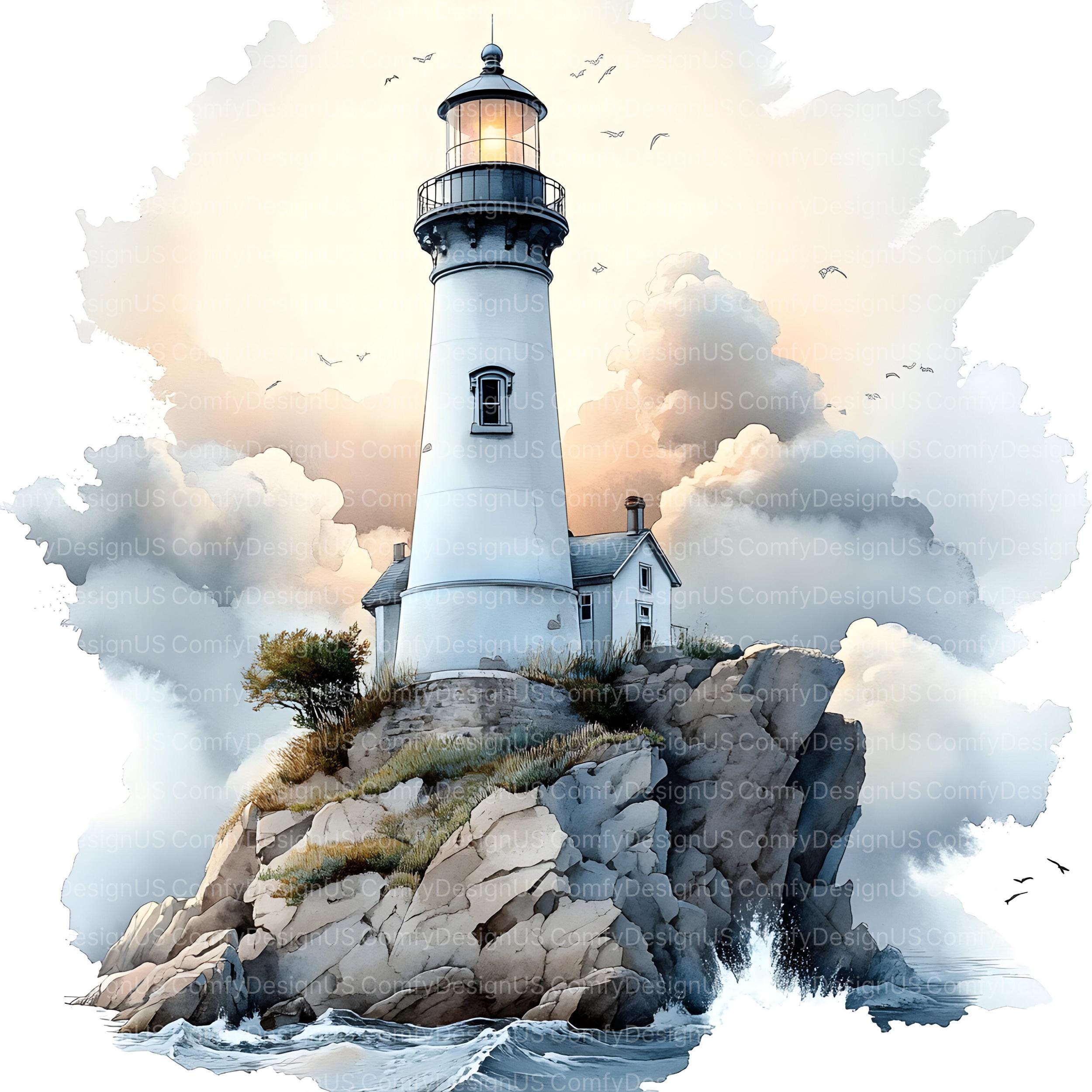 19 Lighthouse Clipart, Watercolor Nautical Collection Clipart, Beach ...